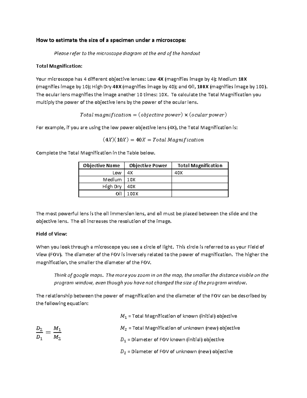 Microscope Estimating Size of Object - How to estimate the size of a ...