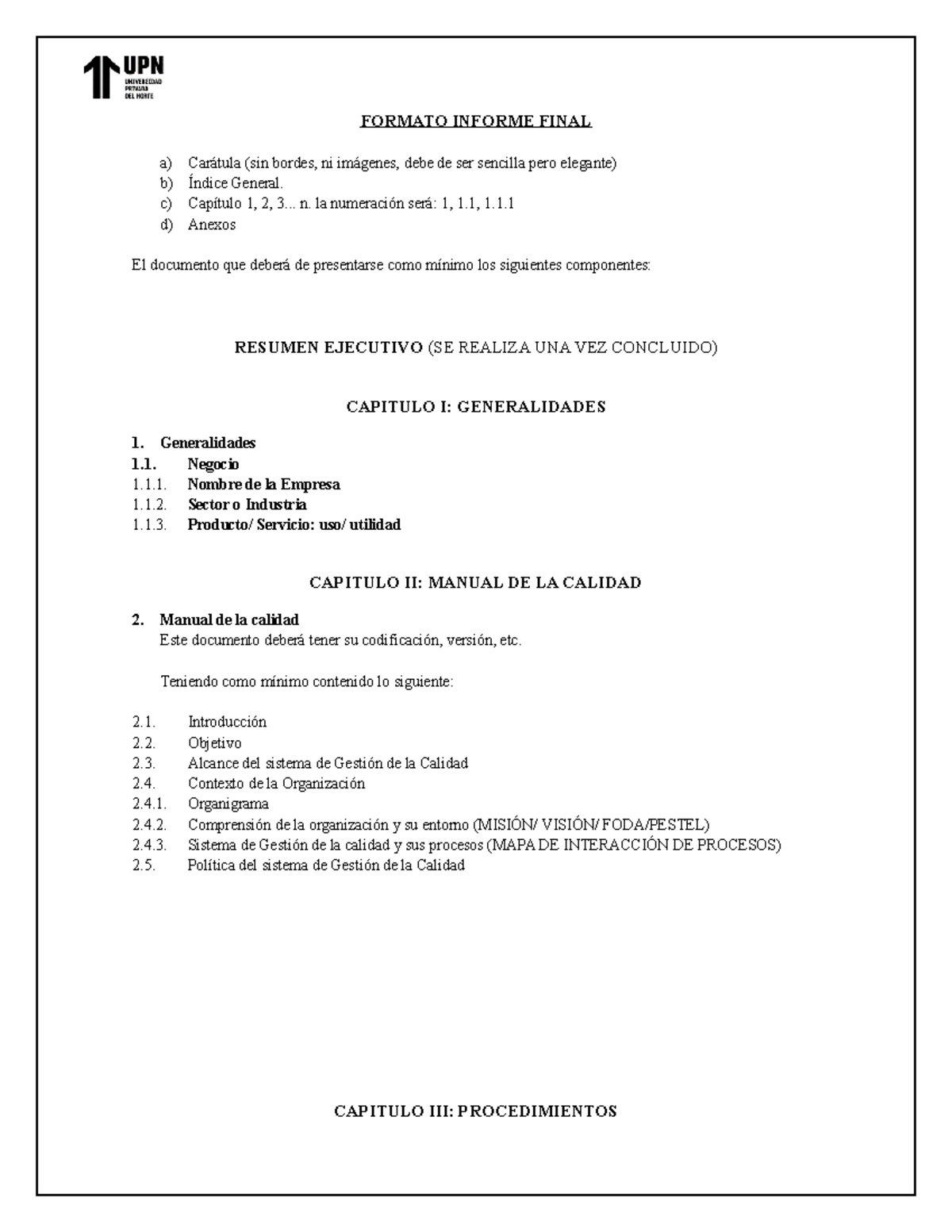 Formato Informe Final - FORMATO INFORME FINAL a) Carátula (sin bordes ...