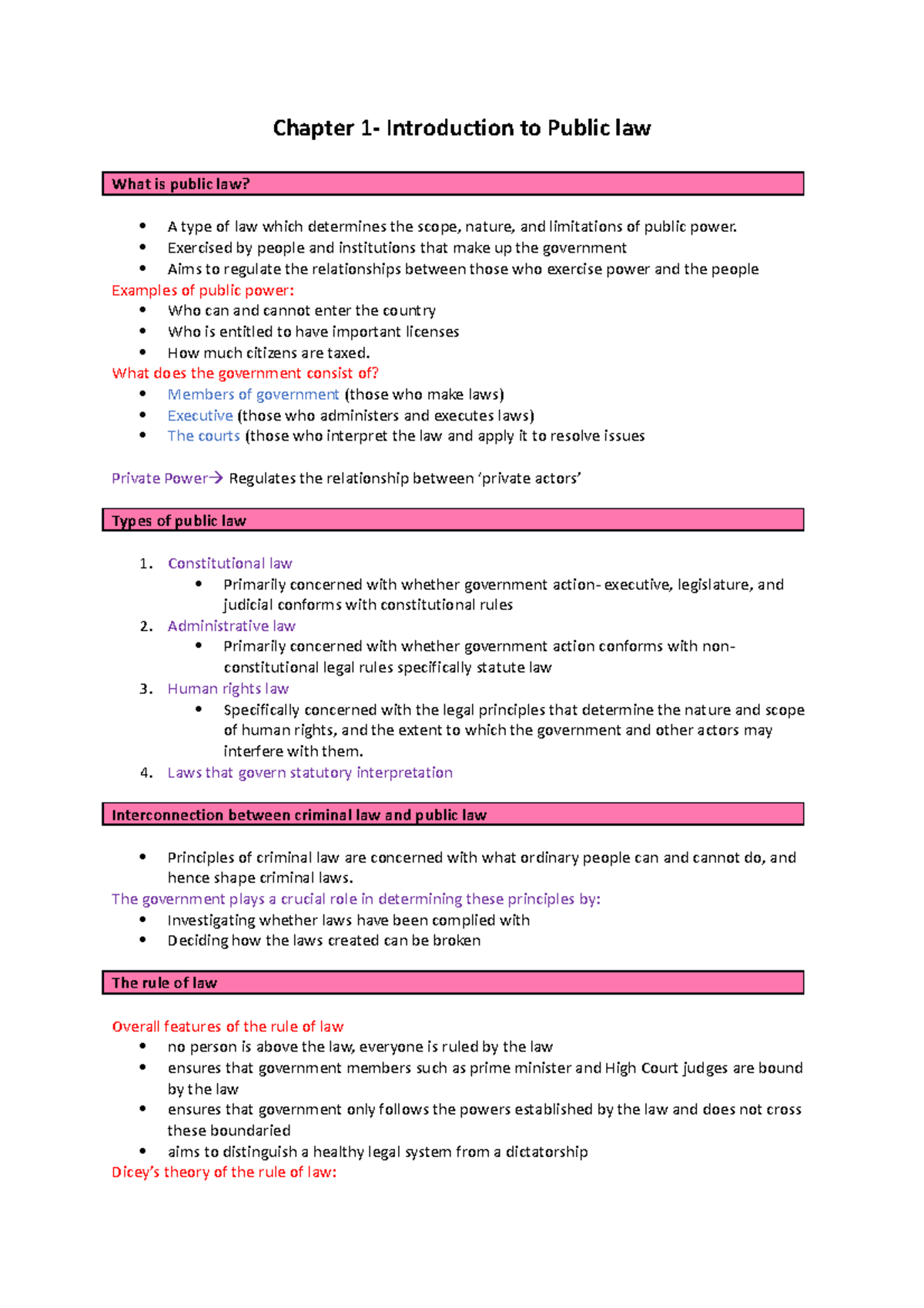 Chapter 1 - Lecture Notes - Chapter 1- Introduction to Public law What ...