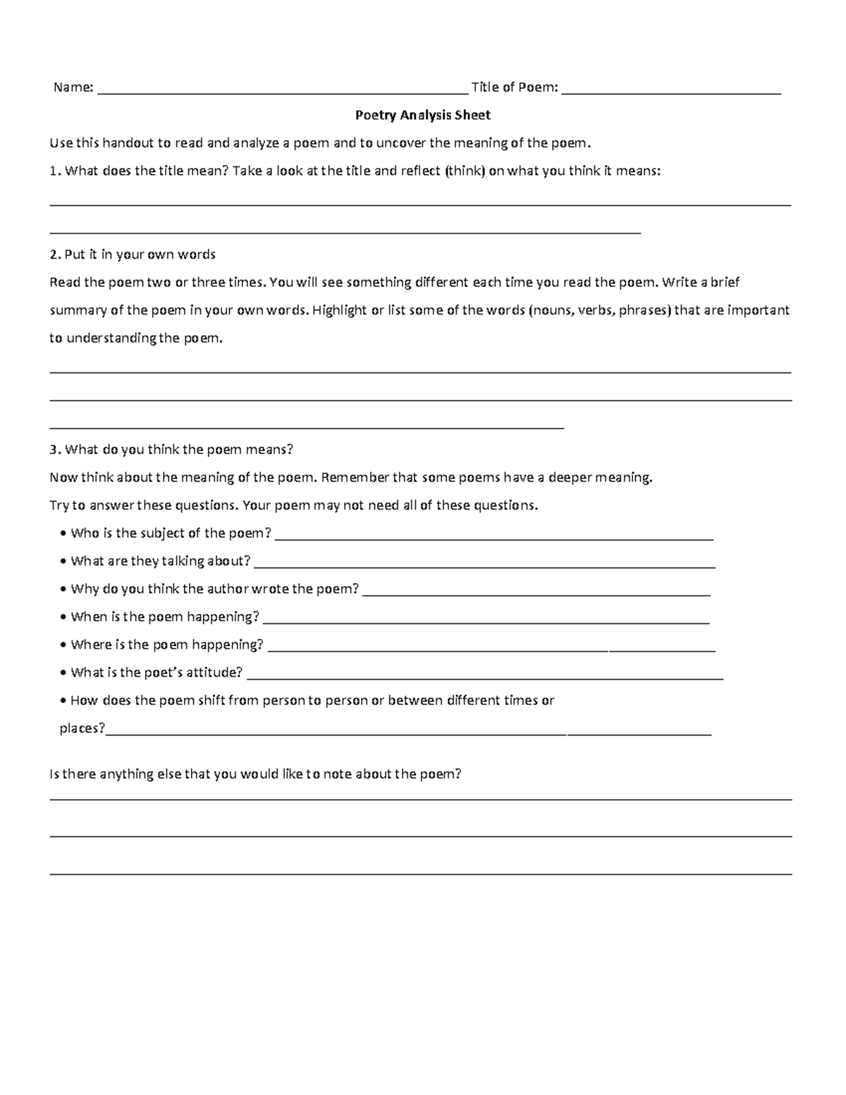 Poetry-Analysis-Worksheet Generic - Name