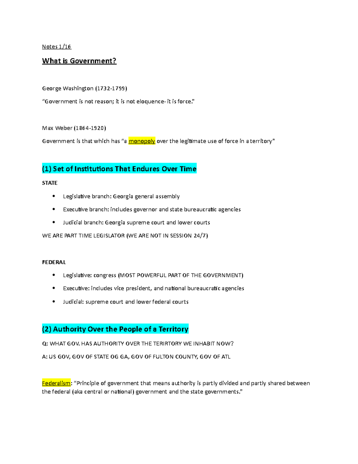 UNIT 1 American Gov. Notes - Notes 1/ What is Government? George ...
