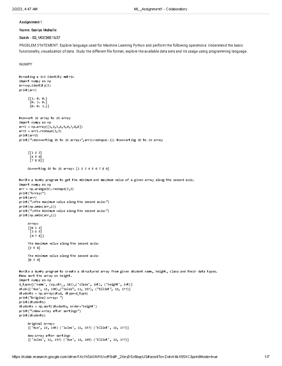 UCE2021537 Assignment 1 - Assignment 1 Name: Saniya Mahalle Batch - B2, UCE PROBLEM STATEMENT ...