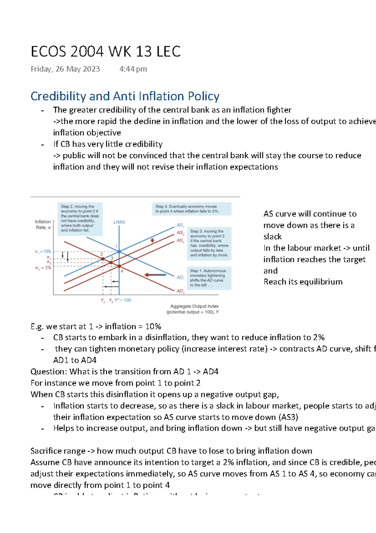ECOS 2004 WK 13 LEC - summary - Credibility and Anti Inflation Policy ...
