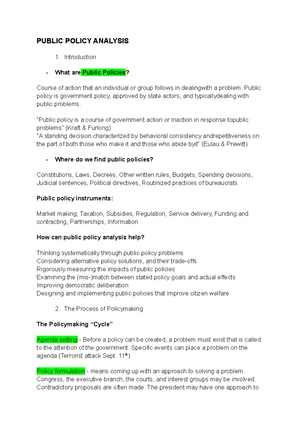 Public Policy Analysis notes 1 - PUBLIC POLICY ANALYSIS Introduction ...