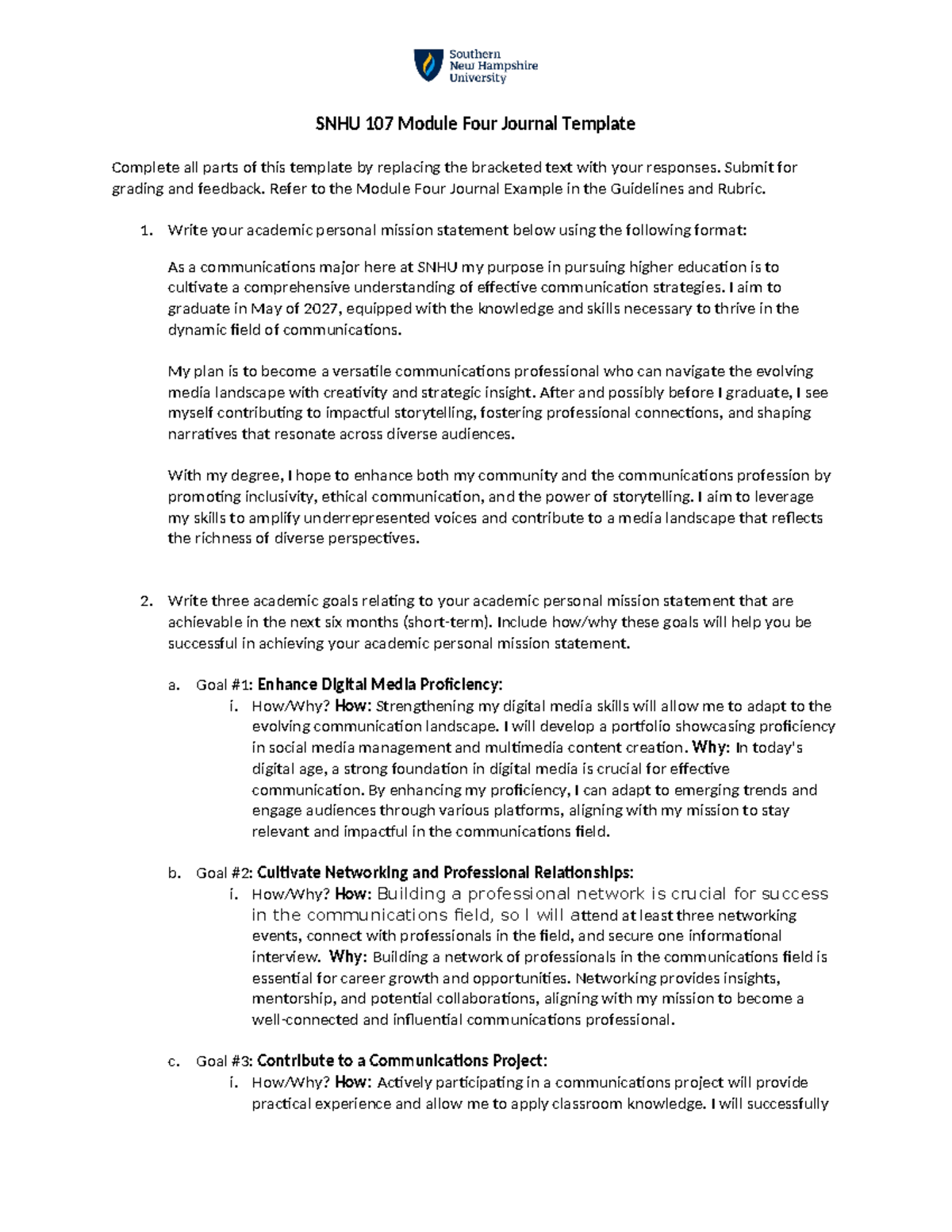 Journal 4 Final draft - this is the week 4 assignmetn - SNHU 107 Module ...