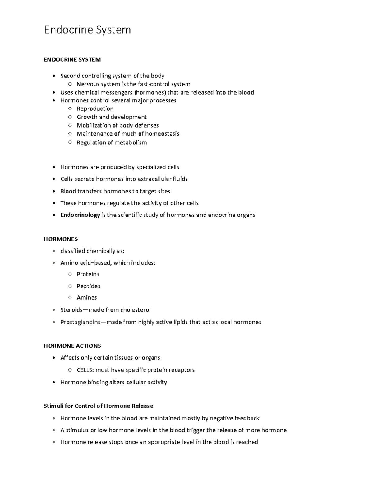 Endocrine System Summary Reviewer for Anatomy and Physiology in bullet ...