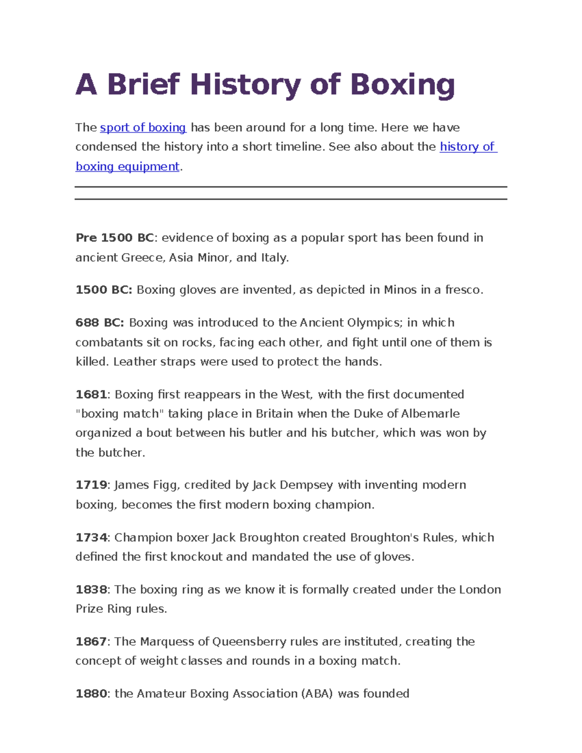 A Brief History of Boxing - Here we have condensed the history into a ...