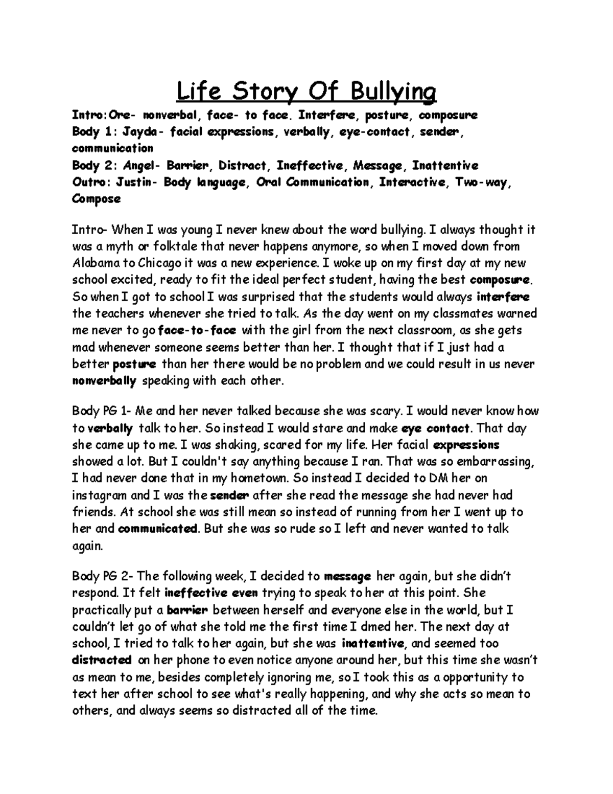 Unit 4 Effective Communication Group - Life Story Of Bullying Intro:Ore ...