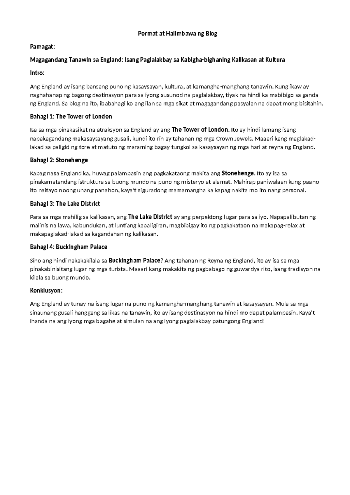 Pormat at Halimbawa ng Blog - Pormat at Halimbawa ng Blog Pamagat ...
