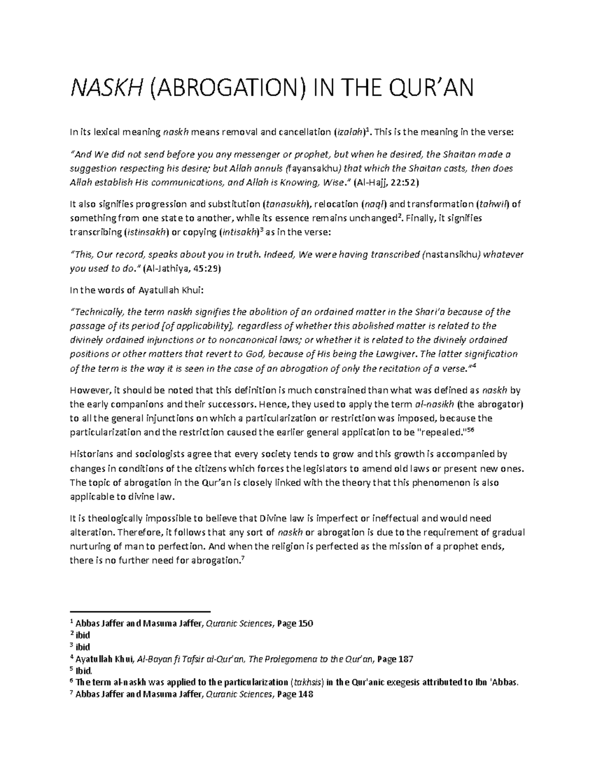 Naskh Abrogation IN THE Quran - NASKH (ABROGATION) IN THE QUR’AN In its ...