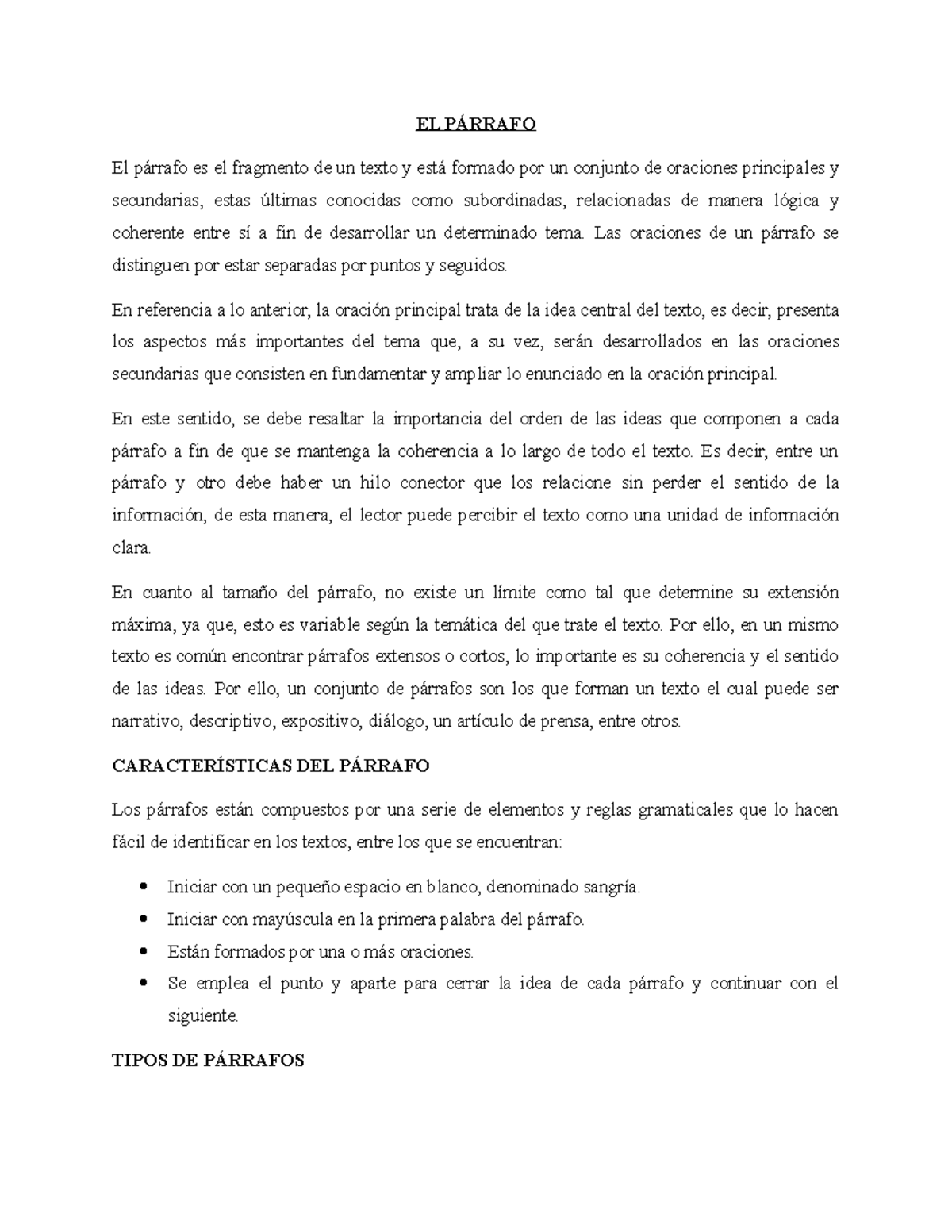 El parrafo - EL PÁRRAFO El párrafo es el fragmento de un texto y está ...