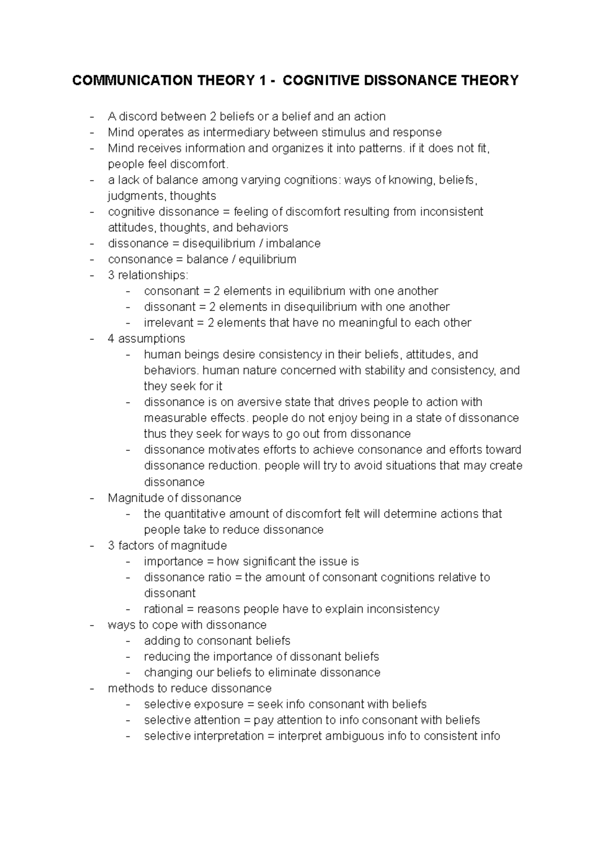 Communication Theory 1 - Cognitive Dissonance Theory - COMMUNICATION ...
