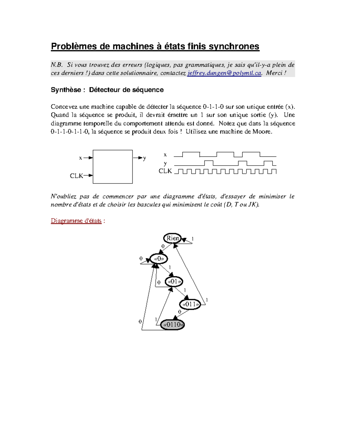 CH42 Reponses - Pratical exercices - Problèmes de machines à états finis synchrones N. Si vous ...