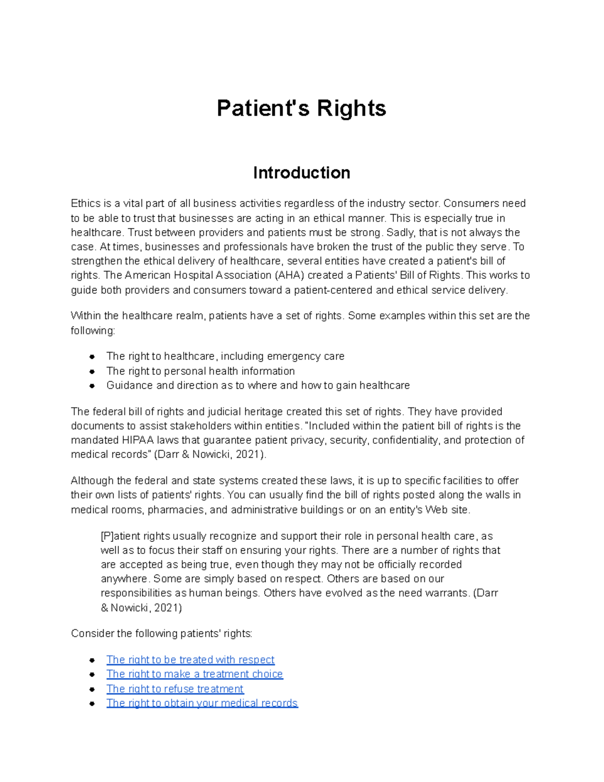 Patient's Rights - Patient's Rights Introduction Ethics is a vital part ...
