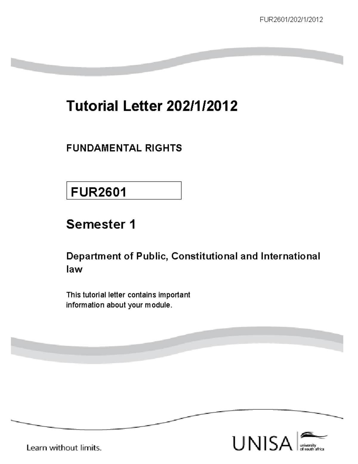 Fur2601 Tutorial Letter 202 2012 Fur26012021 Tutorial Letter 2021 Fundamental Rights 