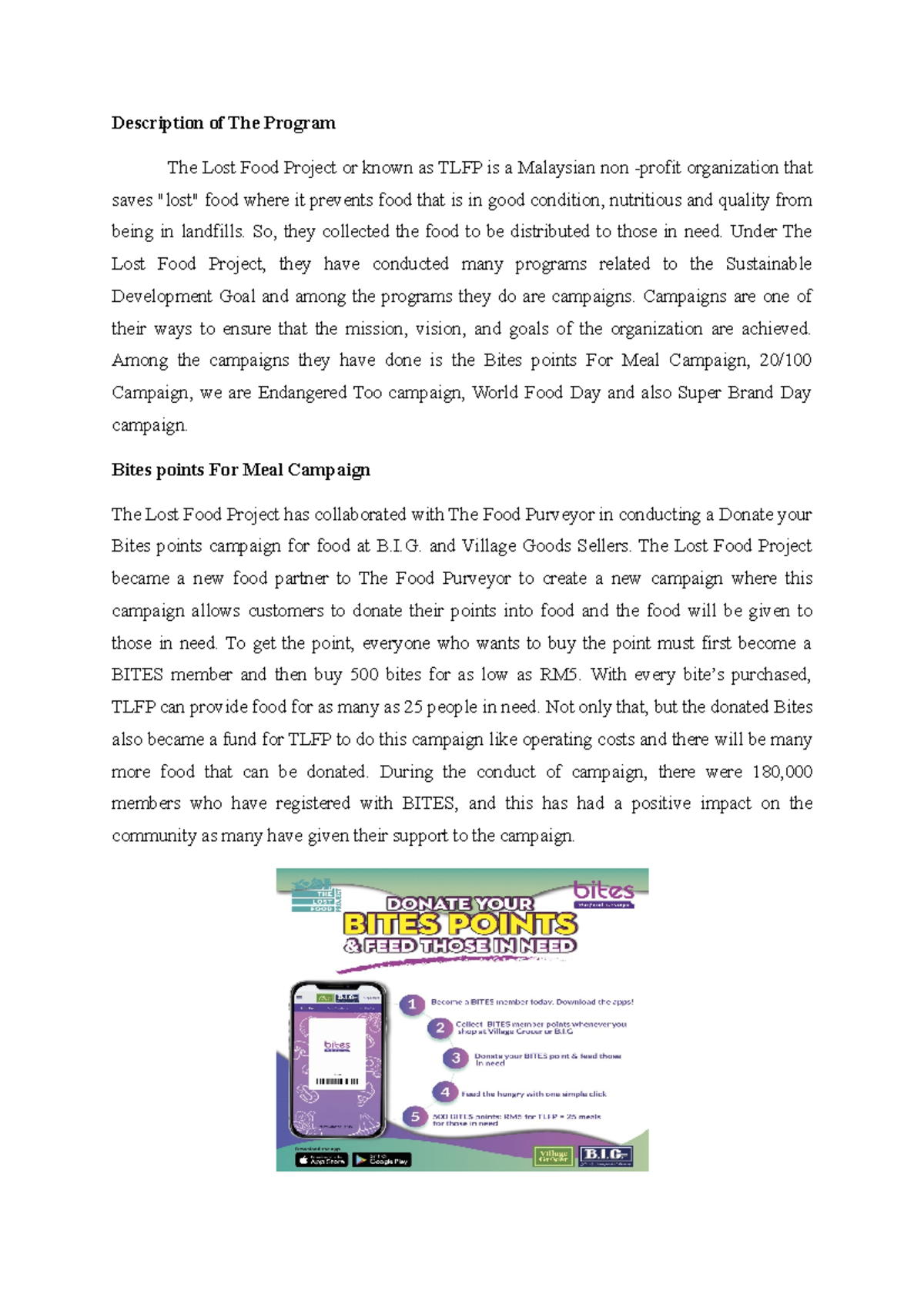 Assignment PAD350 Description OF Program - Description of The Program The Lost Food Project or ...