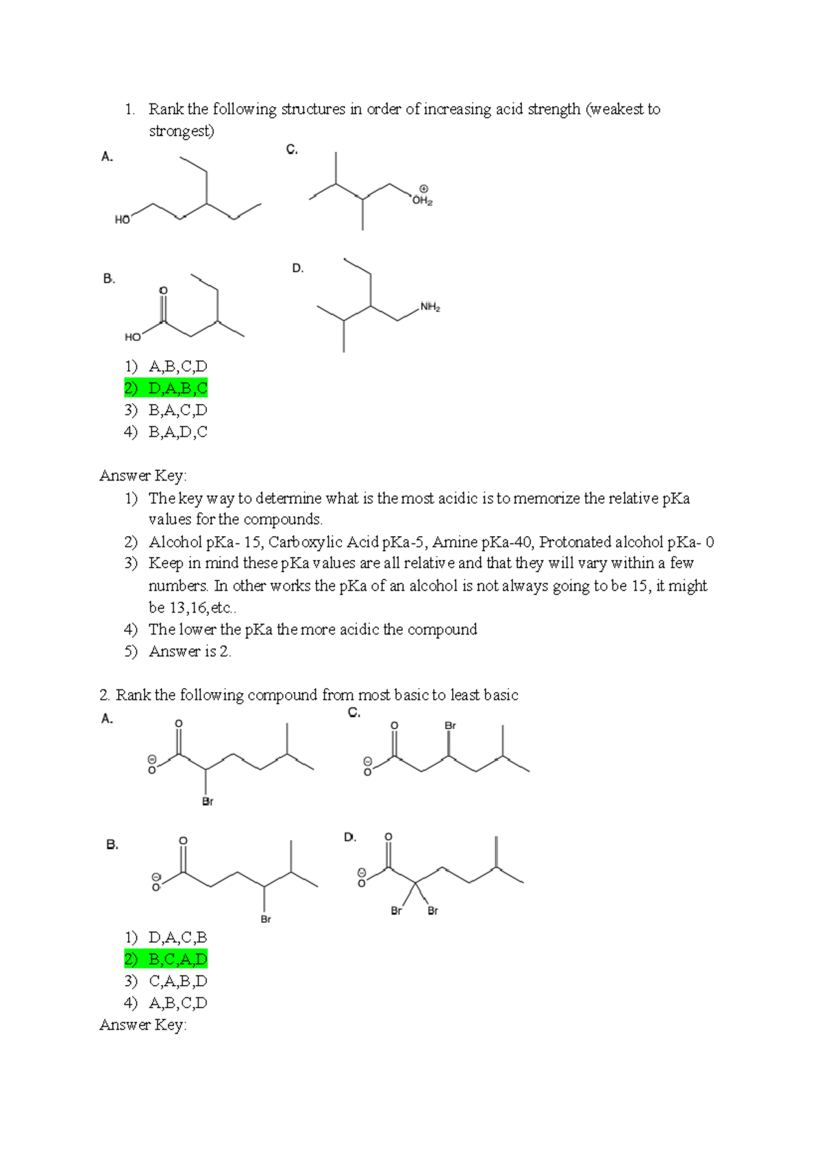 CLA Exam 3 key - CLA Key - Rank the following structures in order of ...