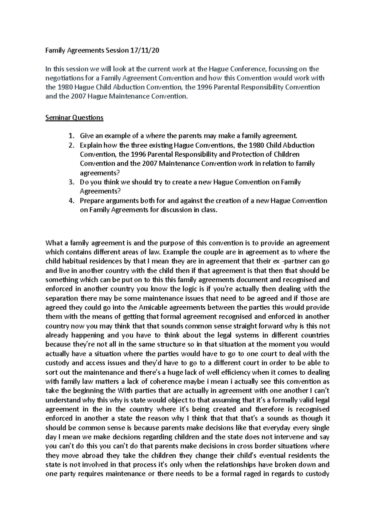 Family Agreements - Seminar notes - Family Agreements Session 17/11/ In ...