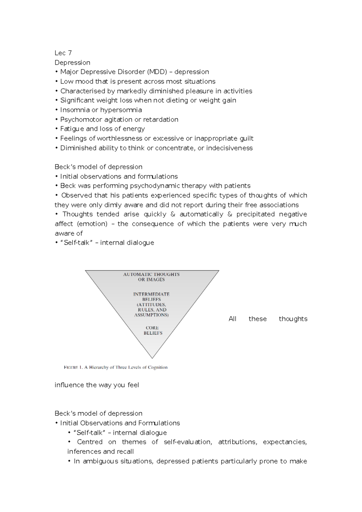 Notes - this is note for lec 7 - Lec 7 Depression Major Depressive ...