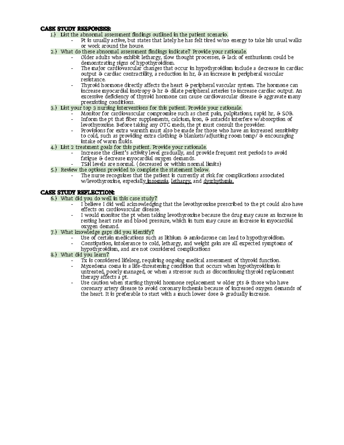 CASE Study 2056 - Class homework assignment - CASE STUDY RESPONSES: 1 ...