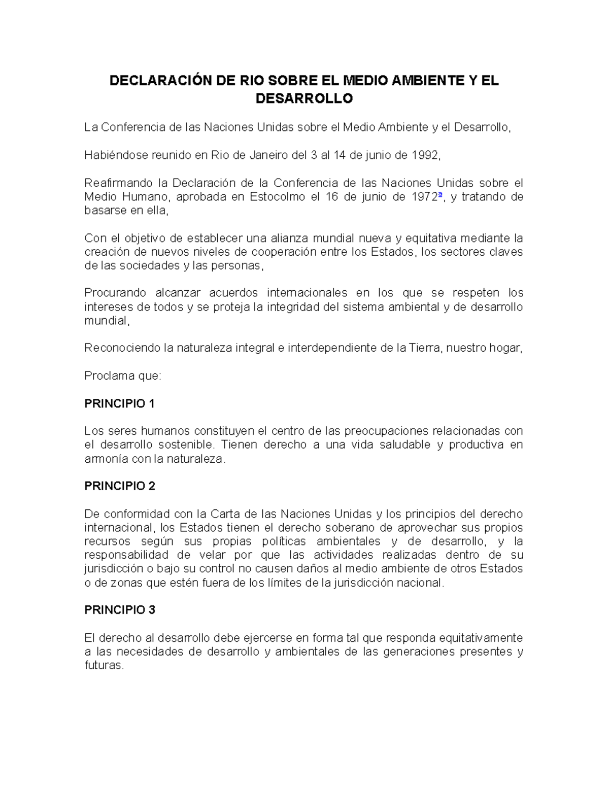 Declaración DE RIO Sobre EL Medio Ambiente Y EL Desarrollo ...