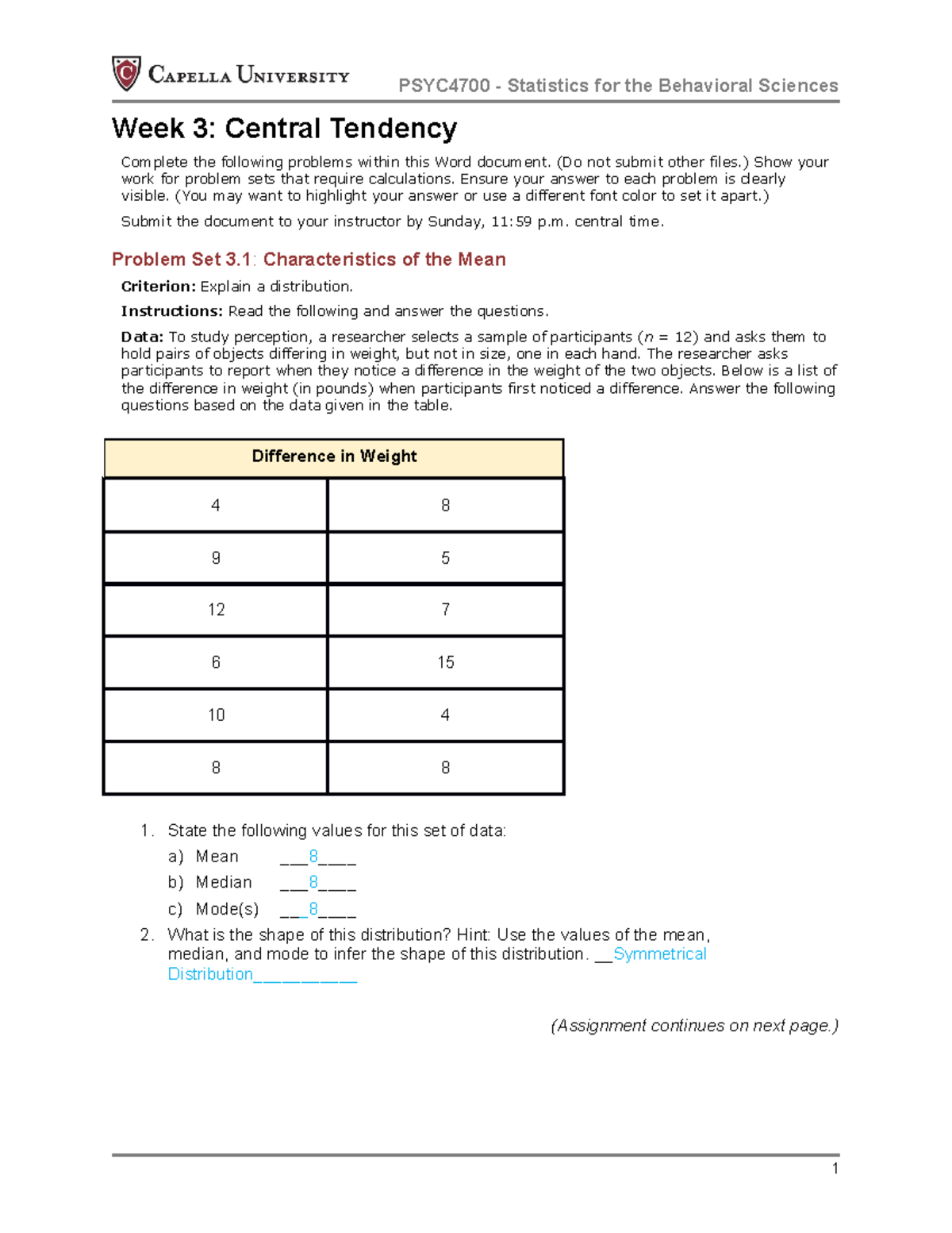 Week 3 - Stats - 50/50 assignment - Week 3: Central Tendency Complete ...