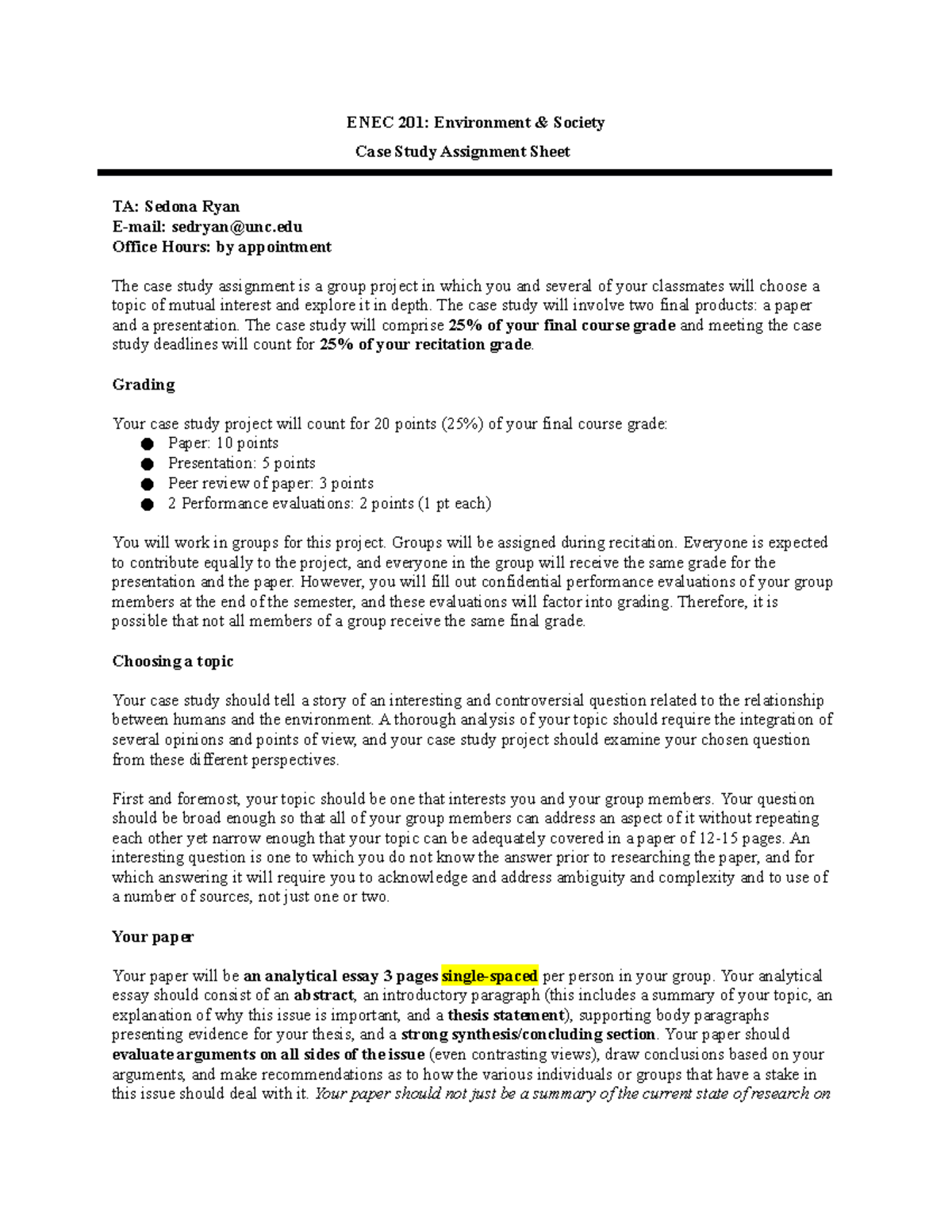 Case Study Description - ENEC 201: Environment & Society Case Study ...