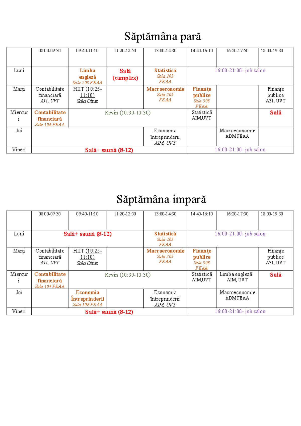 ORAR SEM - orar anul 1 - Săptămâna pară 08 :00-09:30 09:40-11:10 11:20 ...