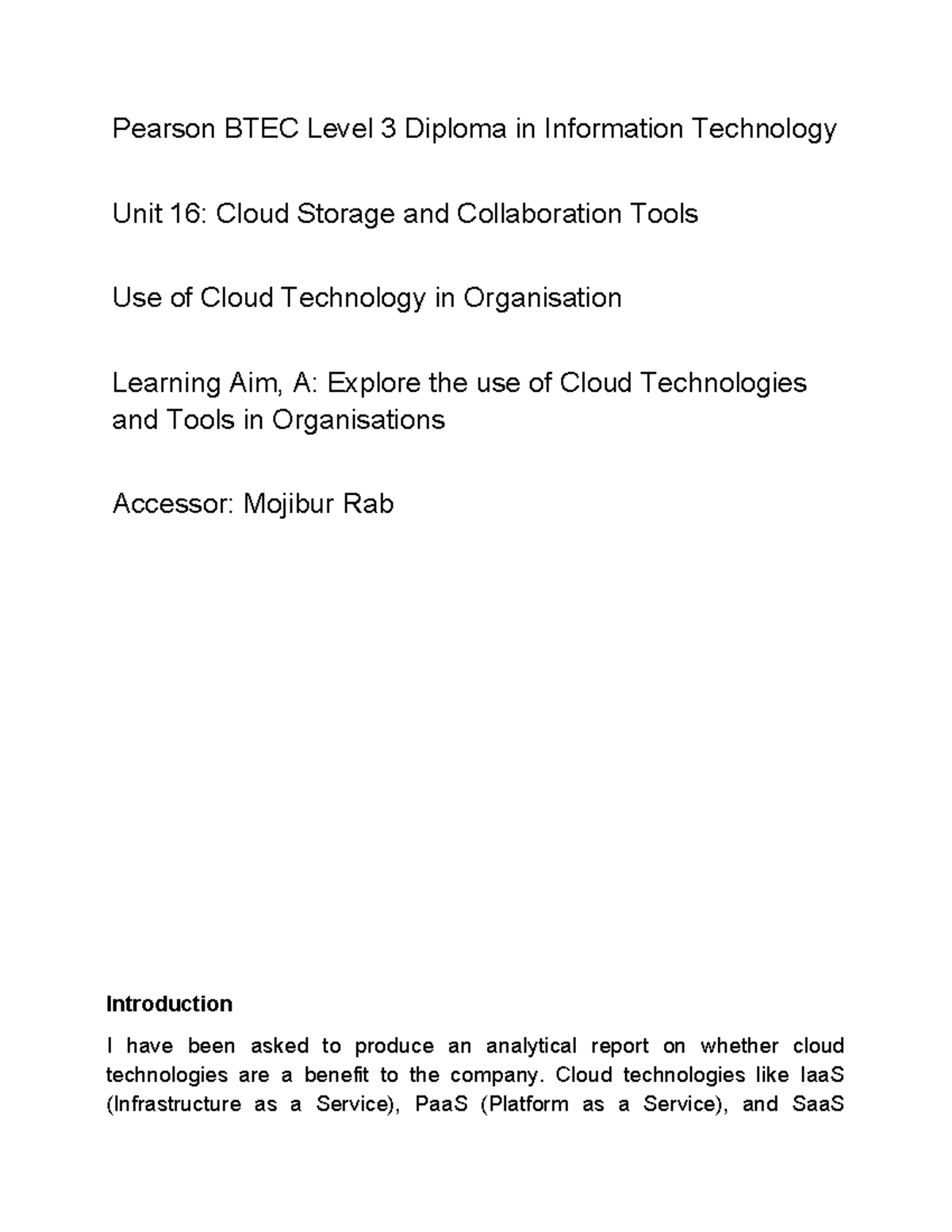 BTEC Level 3 ICT Cloud Storage Assignment - Pearson BTEC Level 3 ...