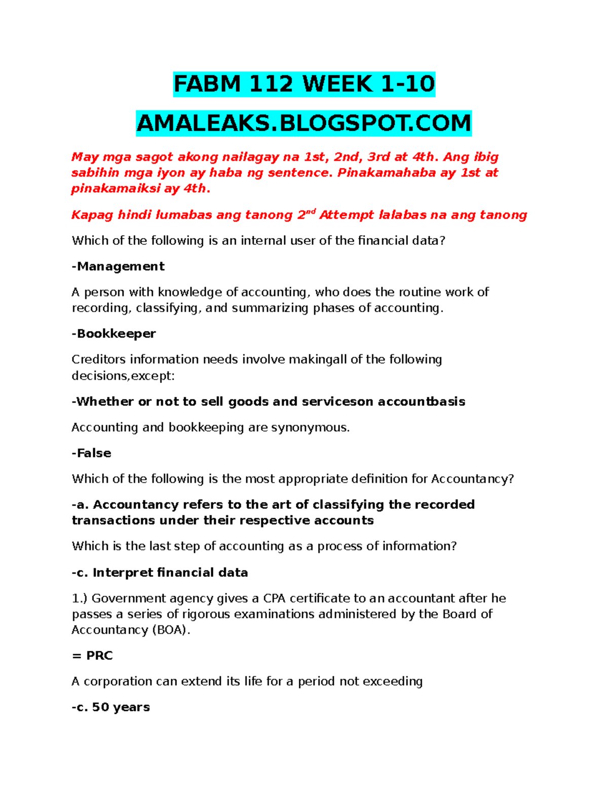 [ Amaleaks. Blogspot.COM] FABM (FABM-112) Week 1-10 - FABM 112 WEEK 1 ...