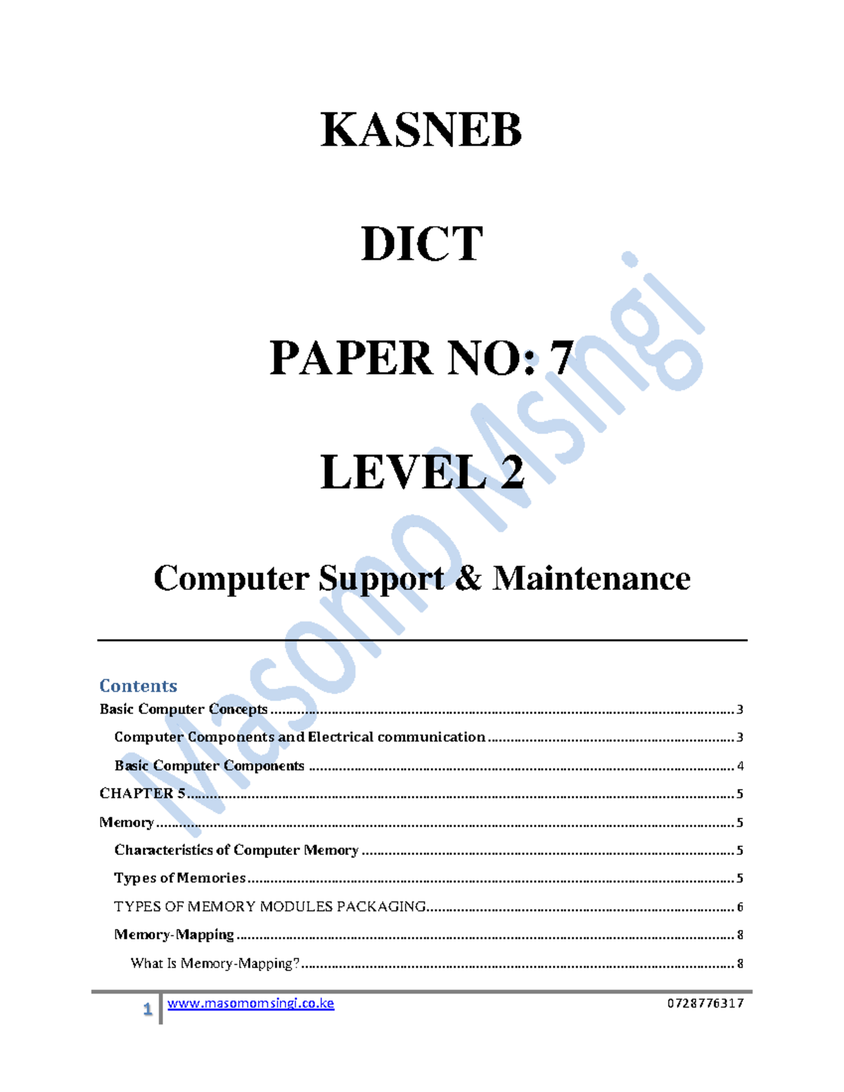 PC Support AND Maintenance - KASNEB DICT PAPER NO: 7 LEVEL 2 Computer Support & Maintenance ...