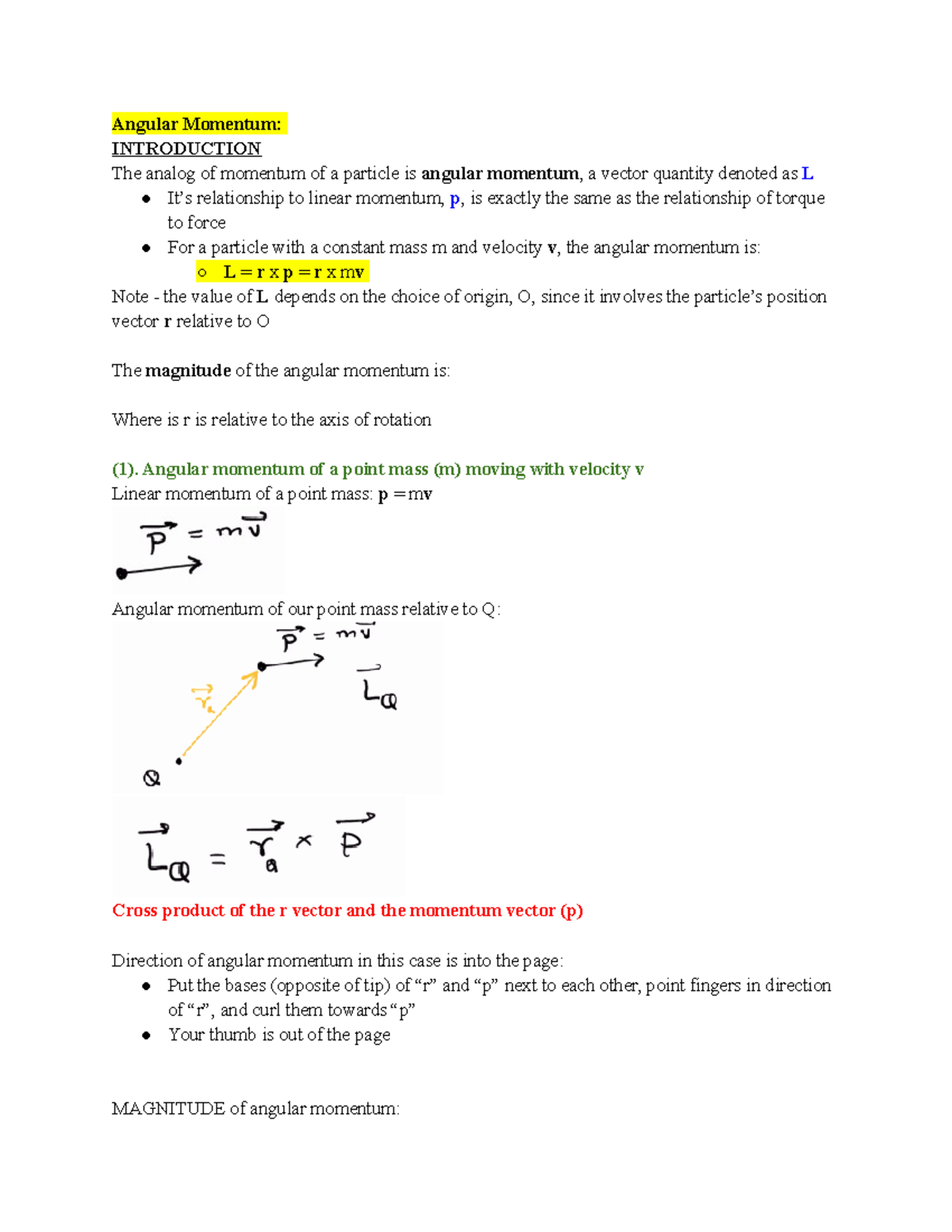 Unit 3 Lecture 2 Angular Momentum Angular Momentum Introduction The Analog Of Momentum Of A