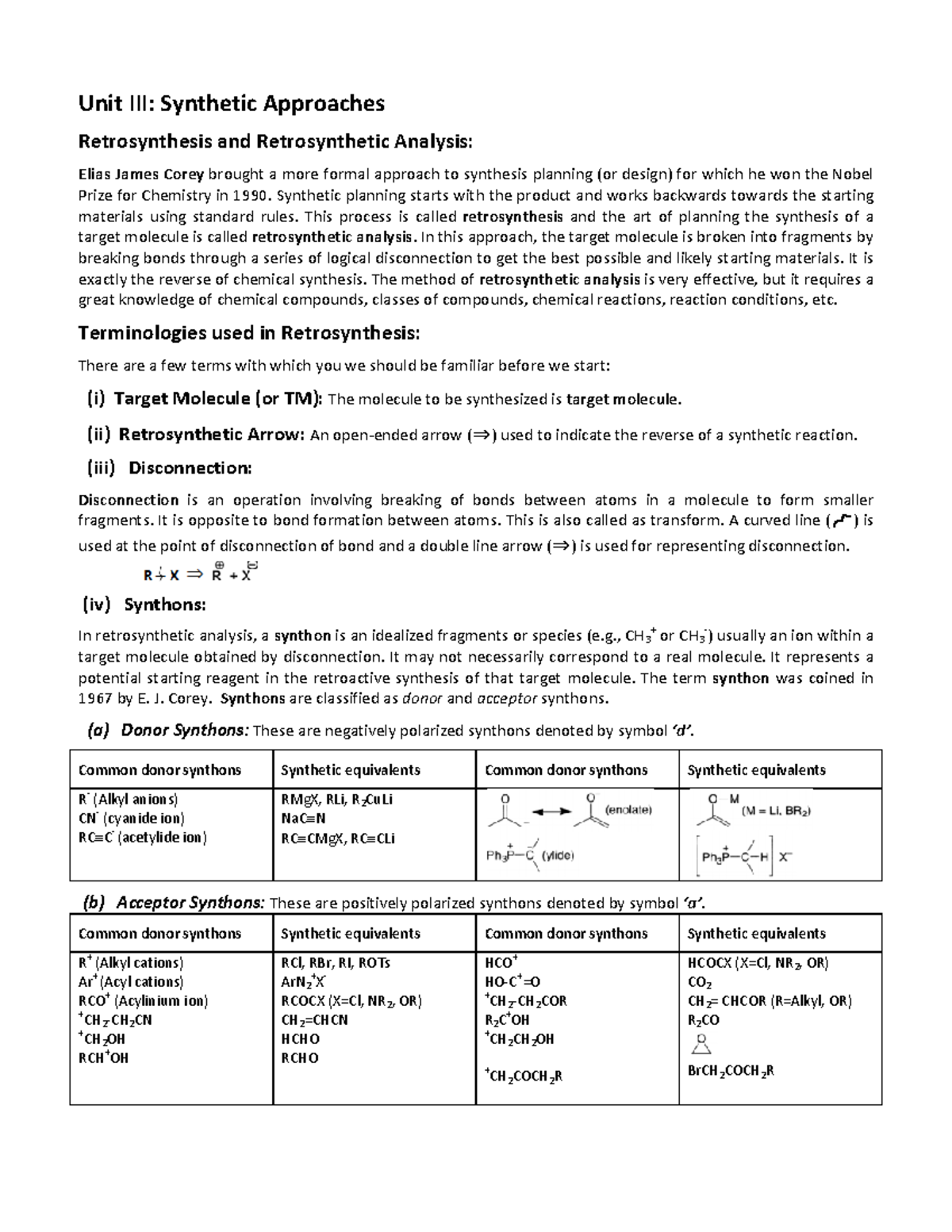 Synthons - disconnection approach - Unit III: Synthetic Approaches ...