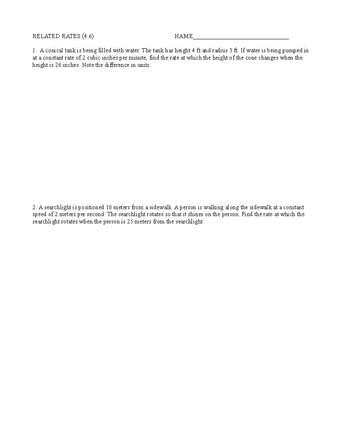 Related Rates - Notes - RELATED RATES (4) NAME ...