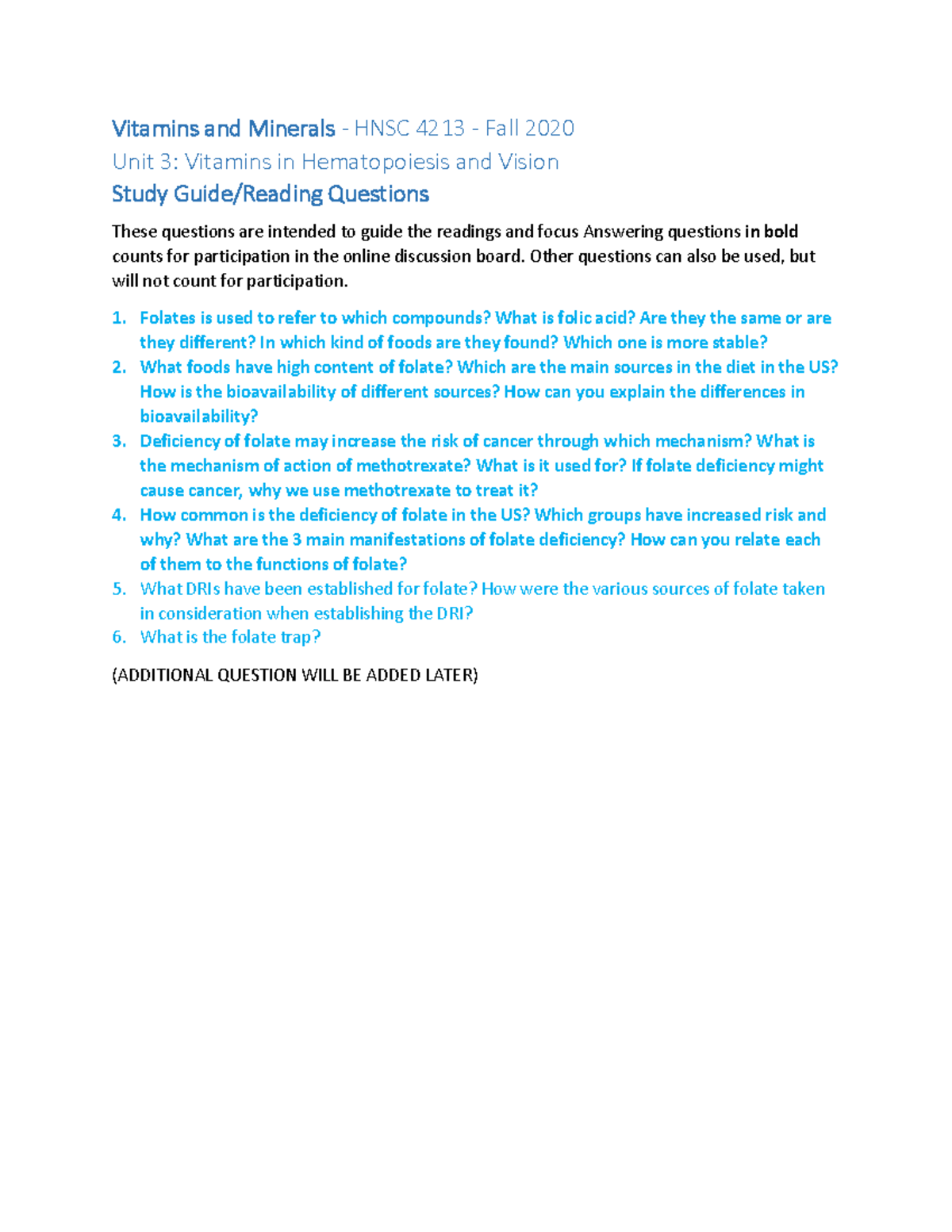 HNSC 4213 - Reading Questions - Unit 3 - 2009 30 - Vitamins and ...