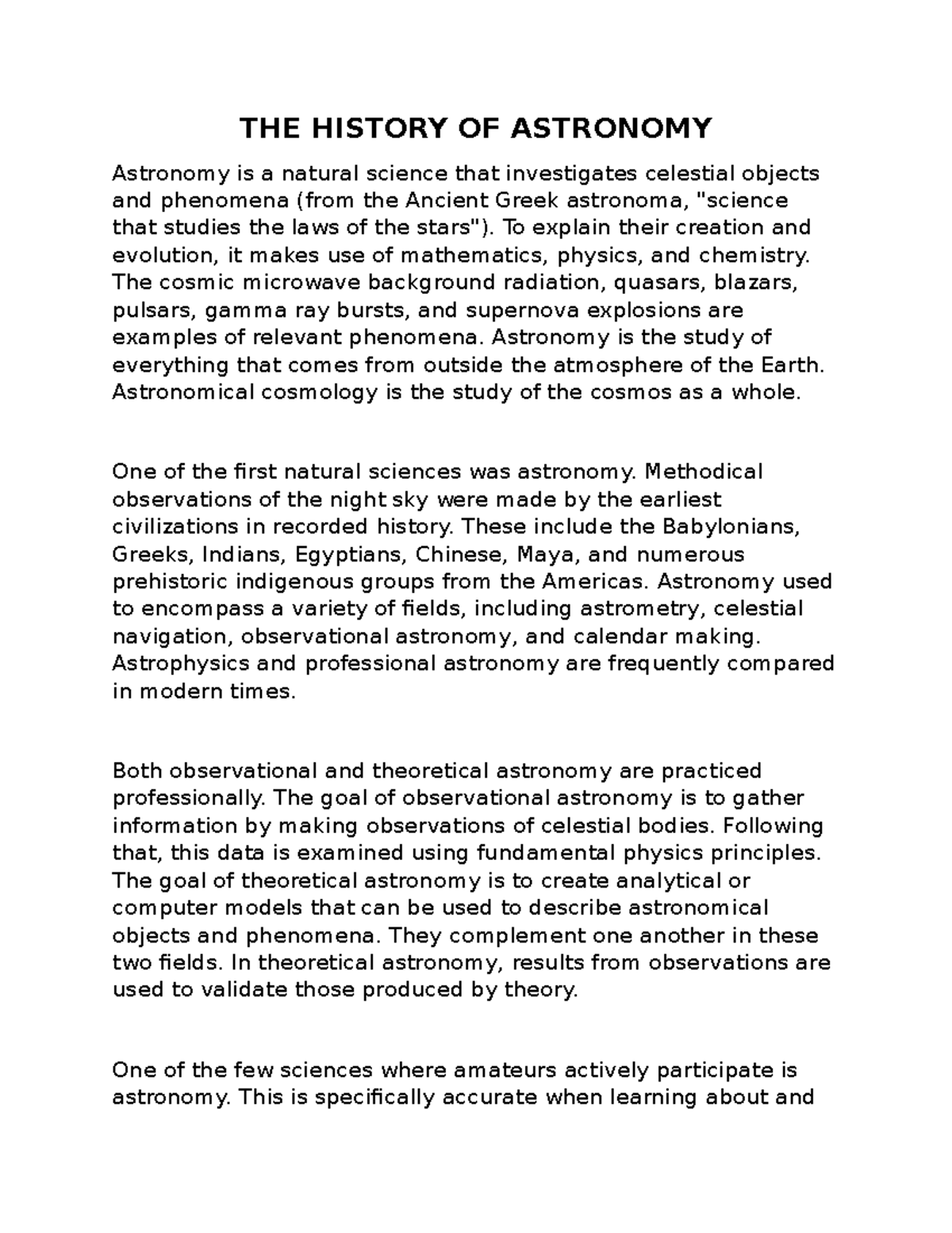 Astronomy AND Astrology - THE HISTORY OF ASTRONOMY Astronomy is a ...