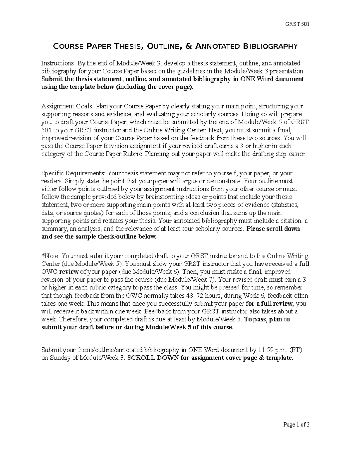 GRST 501 Course Paper Thesis Outline Annotated Bibliography ...