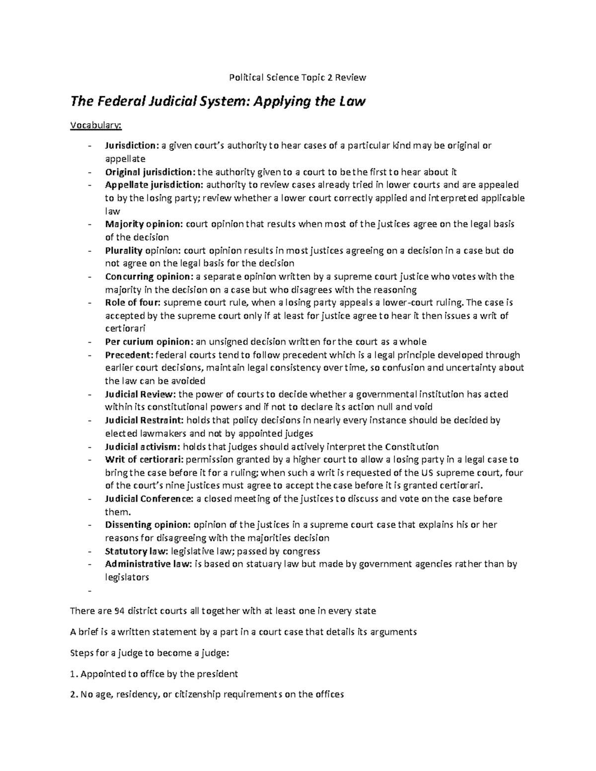 Three Branches of Government - Political Science Topic 2 Review The ...