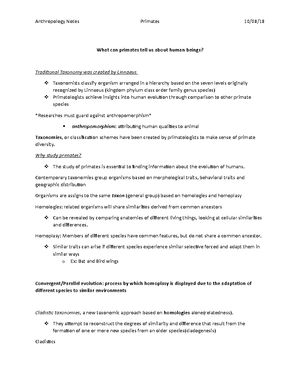 1015 lecture - Anthropology primatology cont. Chapter 4 Cont. Models of ...