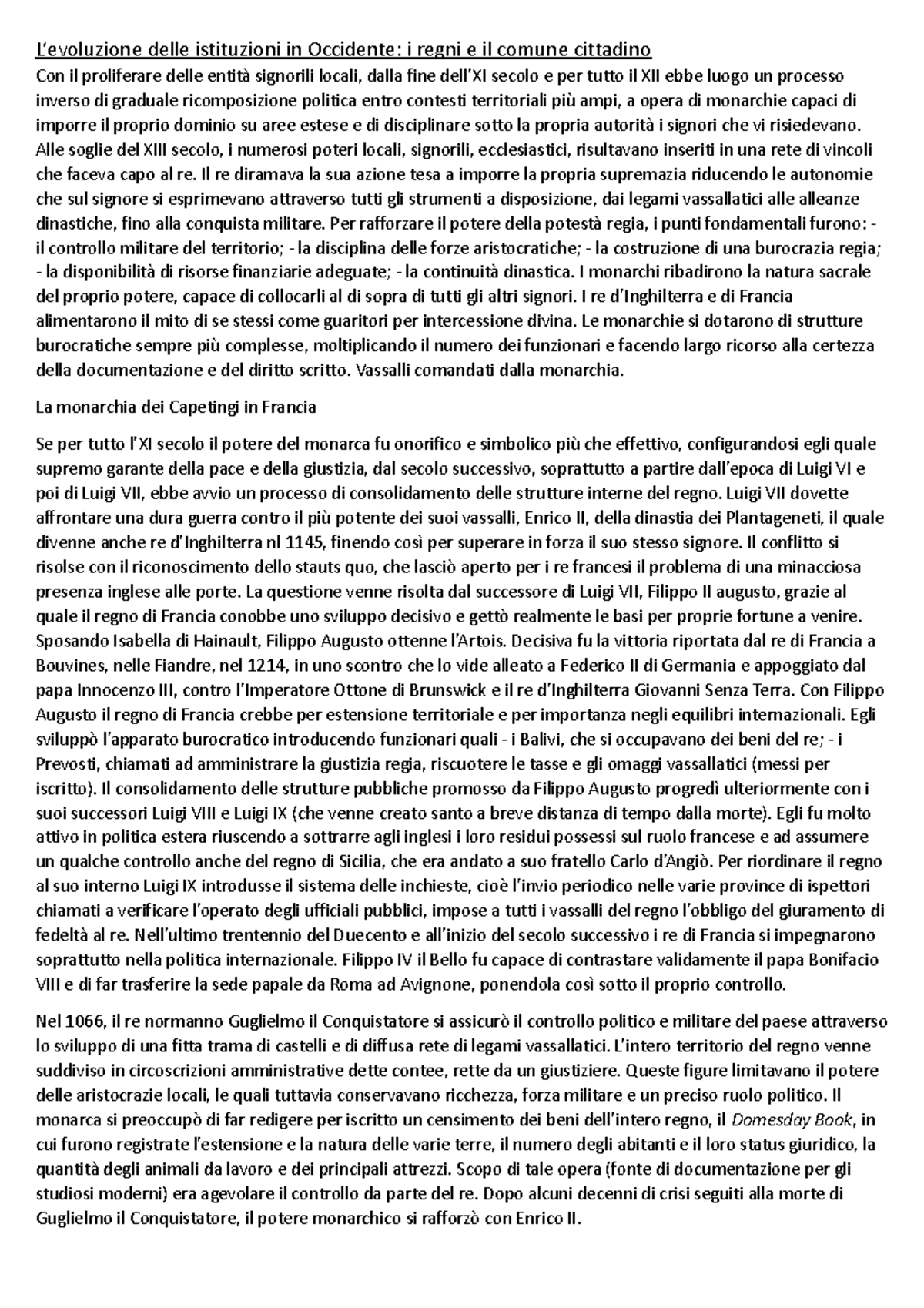 10. L’evoluzione delle istituzioni in Occidente - i regni e il comune cittadino - L’evoluzione ...