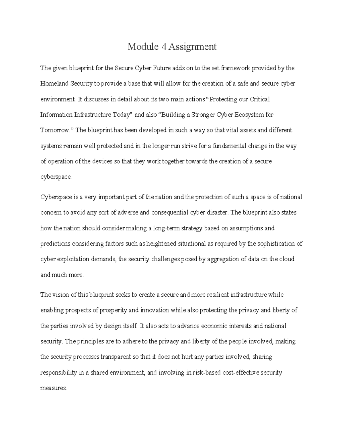 Module 4 Assignment - HW4 - Module 4 Assignment The given blueprint for the Secure Cyber Future ...
