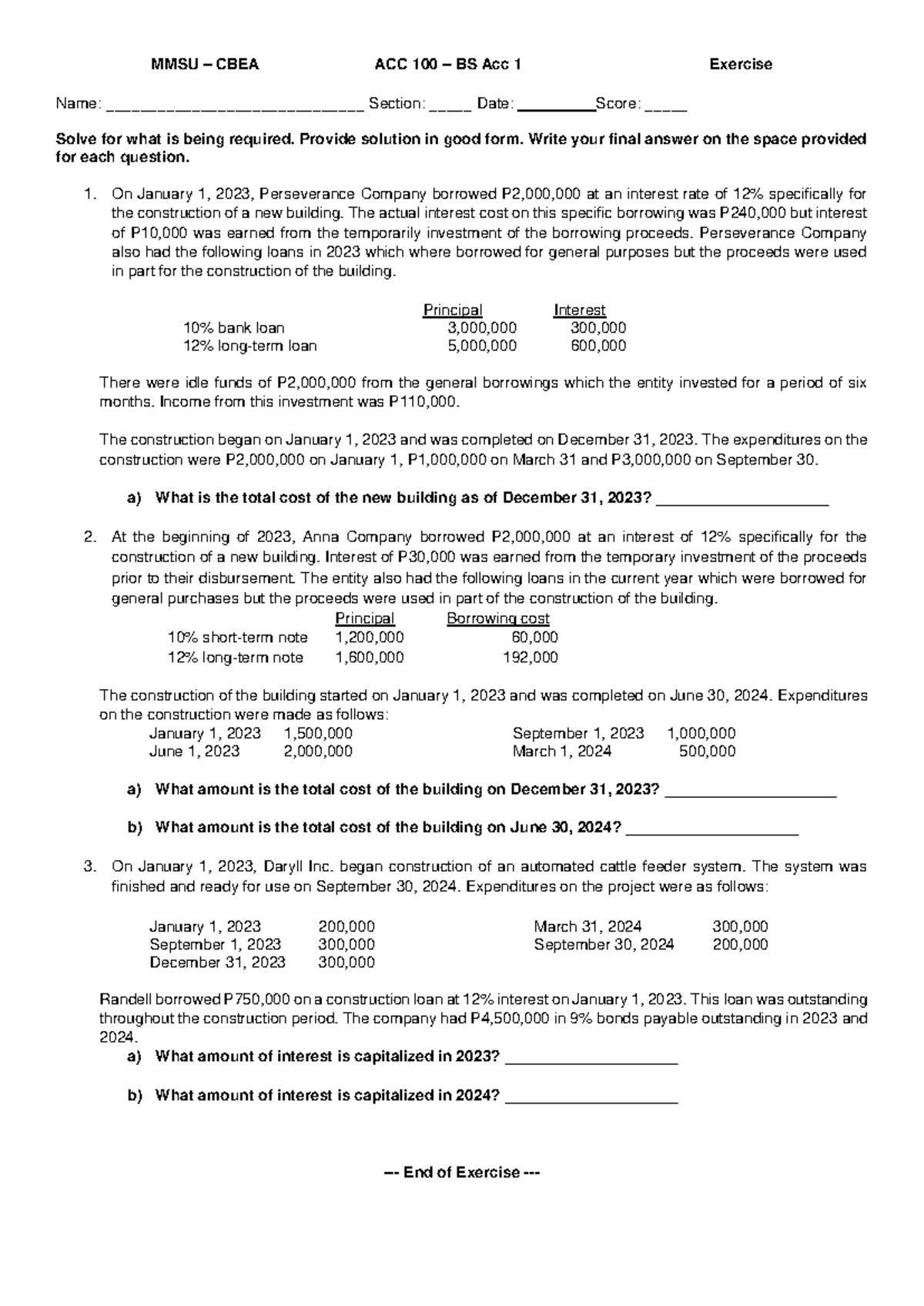 ACC 100 Exercise BC - hohoho - MMSU – CBEA ACC 1 00 – BS Acc 1 Exercise ...