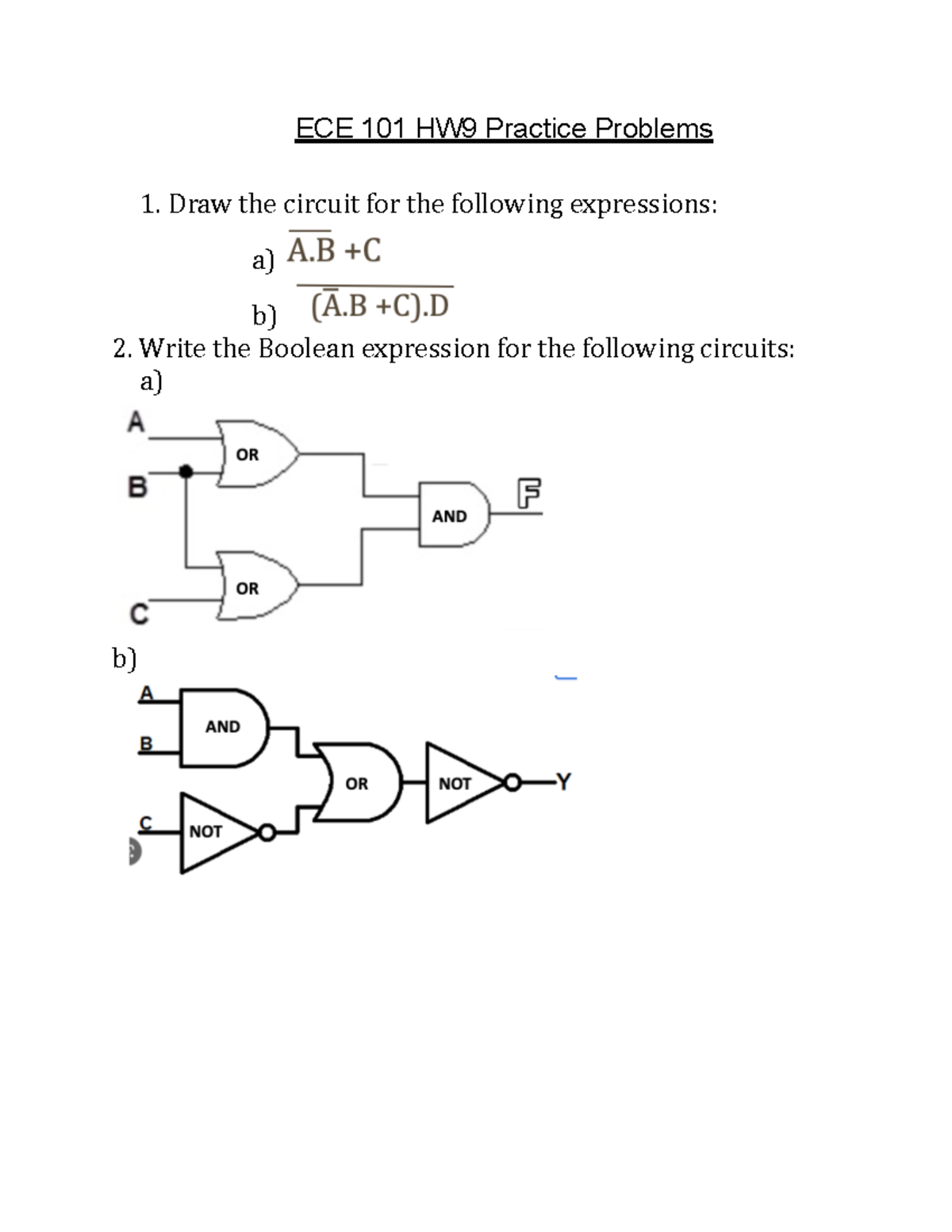 ECE 101 HW9 Practice Problems - ECE 101 HW9 PUacWice PURblemV ¼ DraS ...