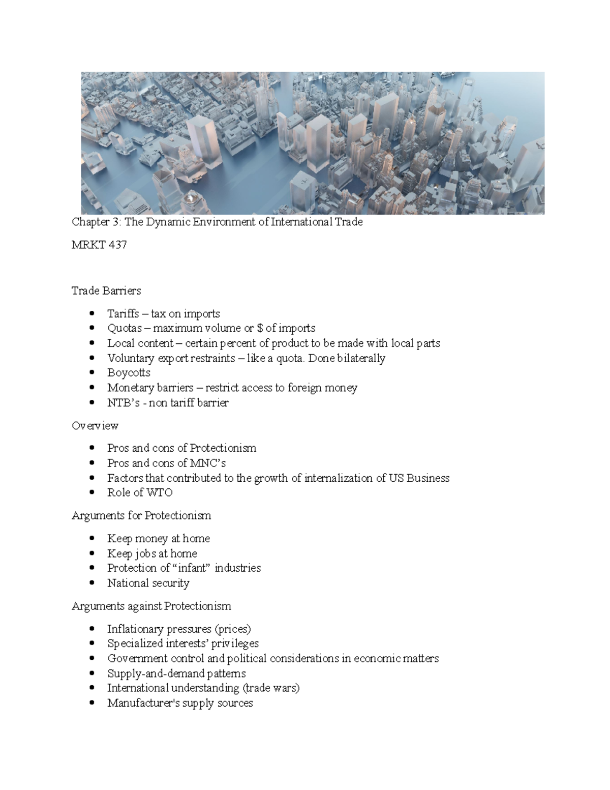 MRKT437 Ch. 3 - Lecture notes for international marketing chapter 3 ...