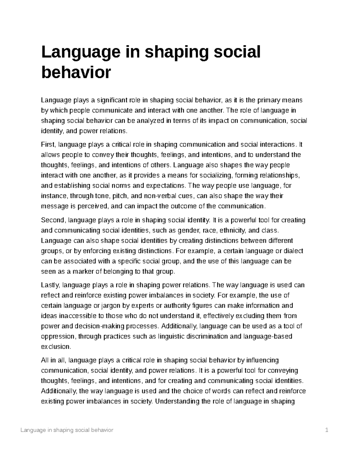 Language in shaping social behavior - The role of language in shaping ...