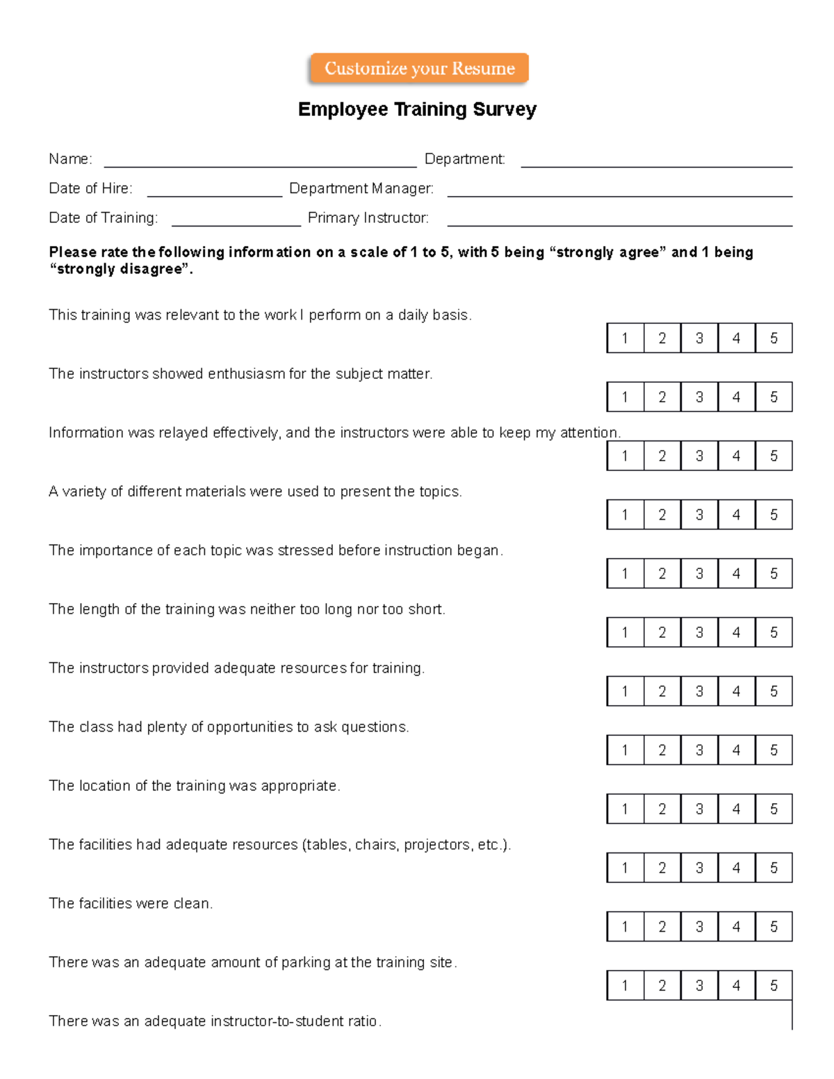 Employee-Training-Survey - Employee Training Survey Name: Department ...