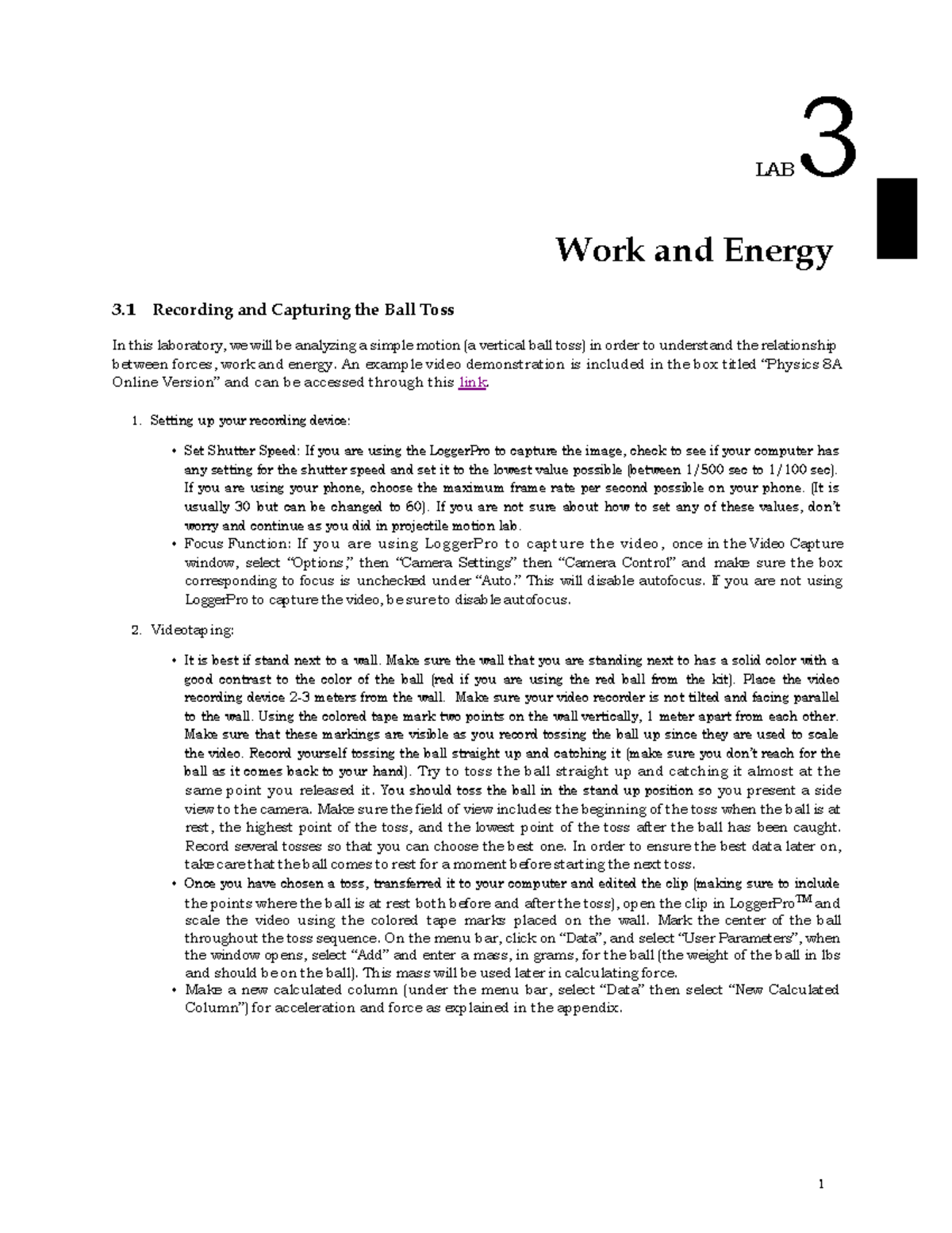 Lab 3: Work and Energy Analysis in Physics 8A - LAB 3 Work and Energy 3 ...