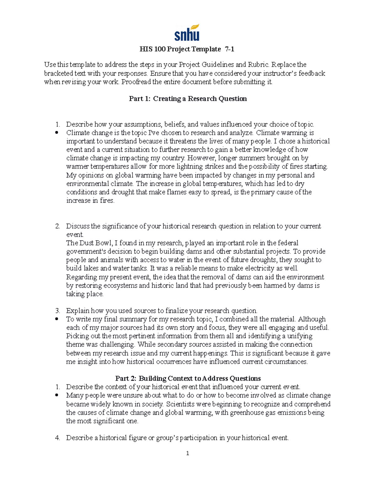 HIS 100 Project 7-1 - HIS 100 Project Template 7- Use this template to ...