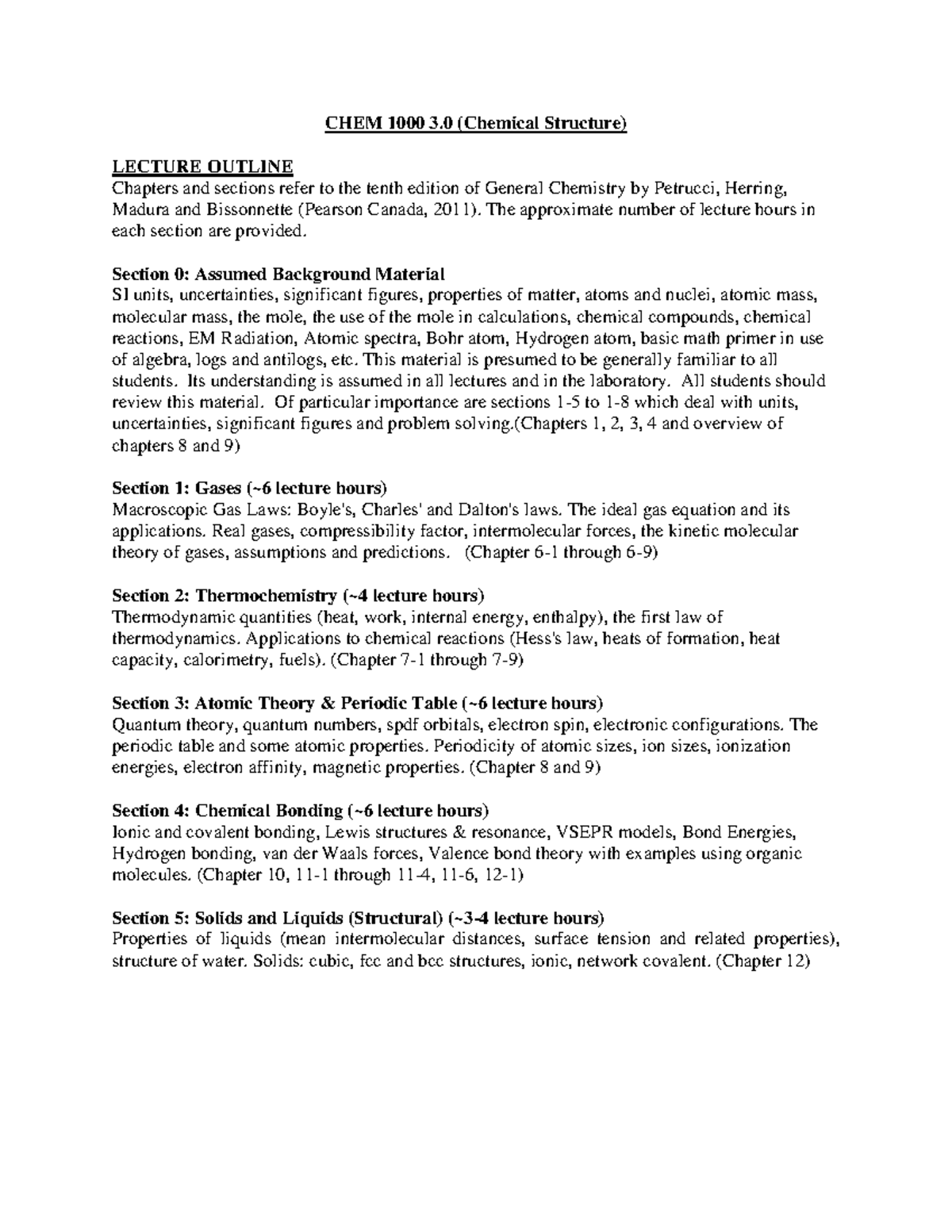 Learning Objectives - CHEM 1000 3 (Chemical Structure) LECTURE OUTLINE ...