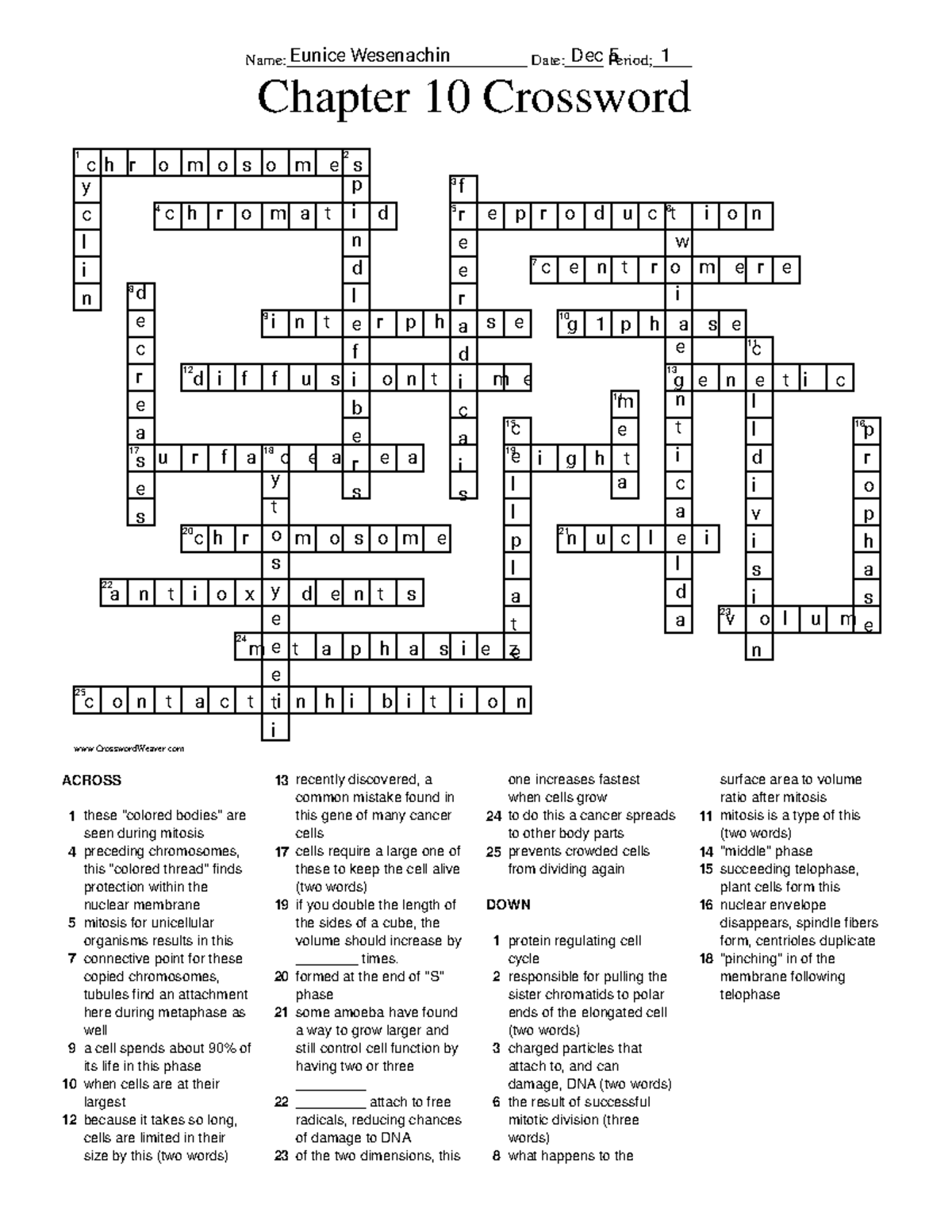 Eunice Wesenachin - Chapter 10 Crossword - Name:_______________________________ Date:_____ - Studocu